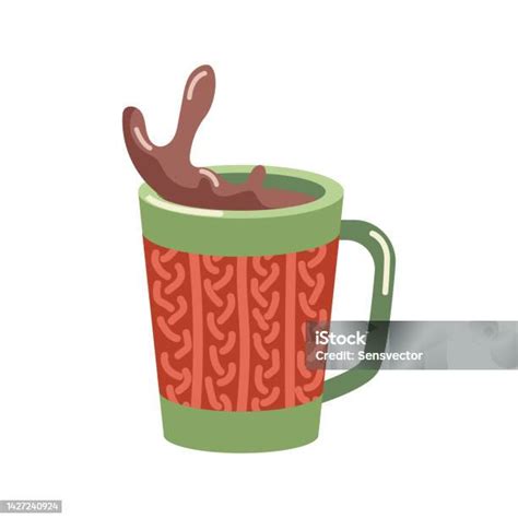 핫 초콜릿이나 코코아로 분리 된 크리스마스 음료 달콤한 맛의 두꺼운 뜨거운 음료 제철 맛있는 식사가 보완됩니다 플랫 스타일의 벡터 겨울에 대한 스톡 벡터 아트 및 기타