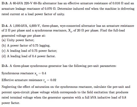 Solved D 3 A 60 Kva 220 V 60 Hz Alternator Has An Effective