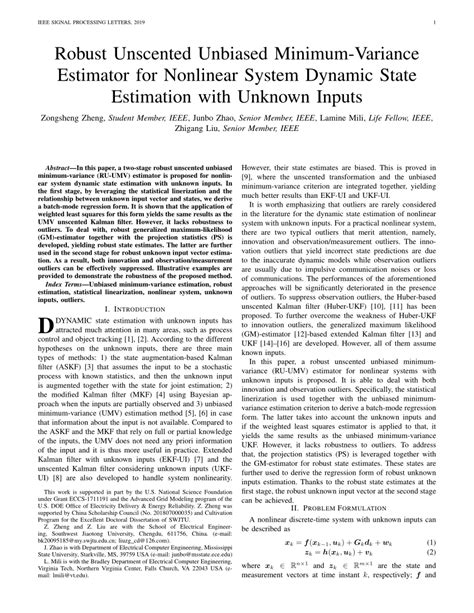 Pdf Robust Unscented Unbiased Minimum Variance Estimator For Nonlinear System Dynamic State