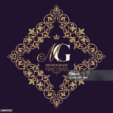 골드 장식 프레임입니다 벡터 로고 템플릿입니다 모노의 이니셜 보석 고급 호텔에 대한 스톡 벡터 아트 및 기타 이미지 고급 호텔 고풍스런 국왕 Istock