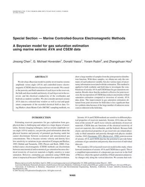 Pdf A Bayesian Model For Gas Saturation Estimation Using Marine Seismic Ava And Csem Data