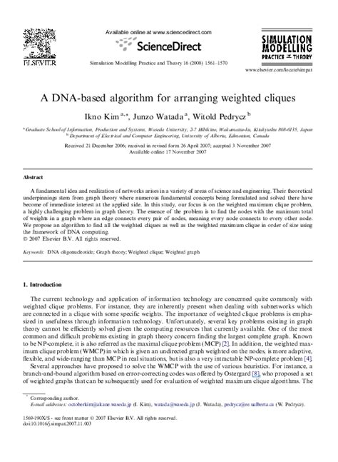 Pdf A Dna Based Algorithm For Arranging Weighted Cliques