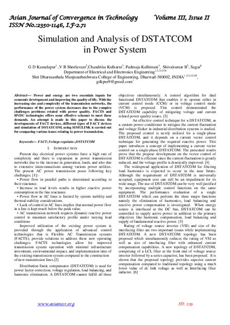 Pdf Simulation And Analysis Of Dstatcom In Power System Padmaja