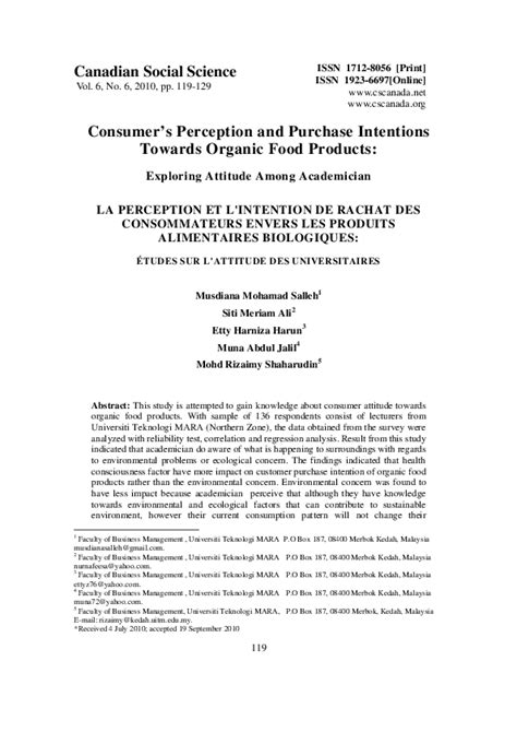 Pdf Consumers Perception And Purchase Intentions Towards Organic Food Products Exploring