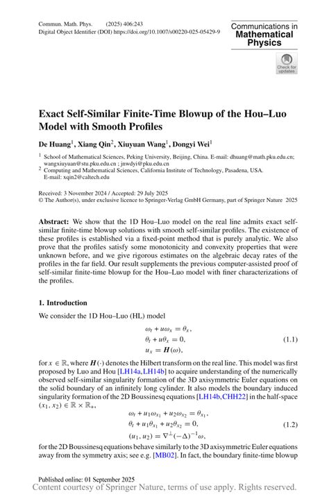 Exact Self Similar Finite Time Blowup Of The Hou Luo Model With Smooth Profiles Request Pdf