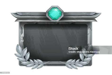 게임 Ui 돌 프레임 벡터 중세 바위 배경 판타지 금속 사각형 인터페이스 패널 크리스탈 은색에 대한 스톡 벡터 아트 및 기타 이미지 Istock