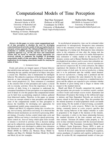 Pdf Computational Models Of Time Perception