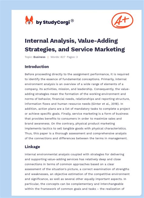 Internal Analysis Value Adding Strategies And Service Marketing Free Essay Example