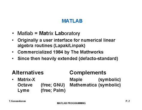Matlab Programming Matlab Tutorial Dr Gunasekaran Thangavel Lecturer