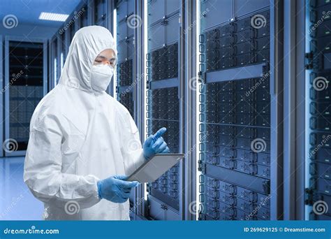 Programmer Or Engineer With Tablet In Server Room Stock Image Image