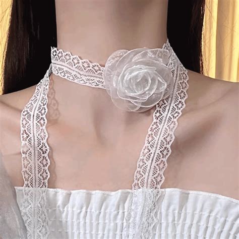 율리샵 장미 레이스초커 손목 시스루 타이 머플러 파티 코디아이템