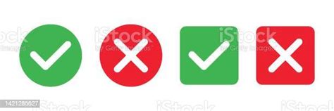 체크 마크 X 마크 아이콘을 확인합니다 녹색 체크 표시와 빨간색 X 기호 흰색 배경에서 격리된 오류 벡터 기호를 수정했습니다 원과 정사각형 상자에 체크표시를 투표합니다 확인
