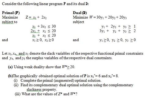 Solved Consider The Following Linear Program P Arid Its Dual Chegg