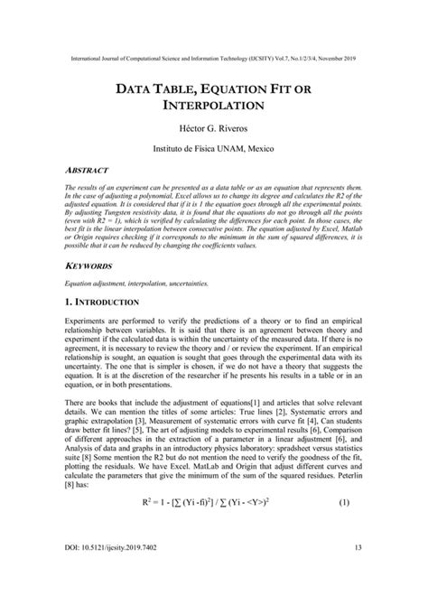 Data Table Equation Fit Or Interpolation Pdf