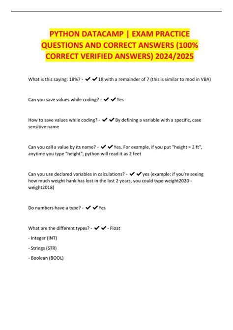 Python Datacamp Exam Practice Questions And Correct Answers 100
