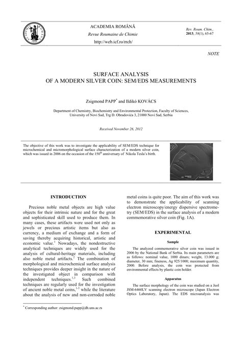 Pdf Surface Analysis Of A Modern Silver Coin Semeds Measurements