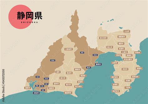 地図地名付き 静岡県 Stock Vektorgrafik Adobe Stock