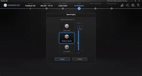 Freescan Ue New Project And Resolution Settings Metrology Support