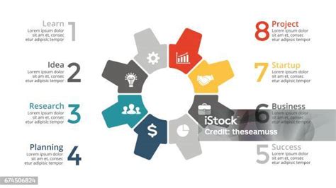 동그라미 기어 Infographic 벡터 다이어그램 Mpdel 그래프 프레 젠 테이 션 차트 주기 비즈니스 시스템 기어 8 옵션 부품 단계 프로세스 개념 16 X 9