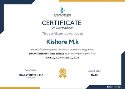 internship learning bharatintern skills kishore m k