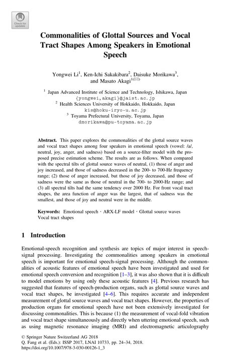 Pdf Commonalities Of Glottal Sources And Vocal Tract Shapes Among