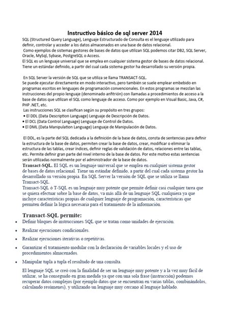 instructivo básico de sql server 2014 pdf sql servidor sql de