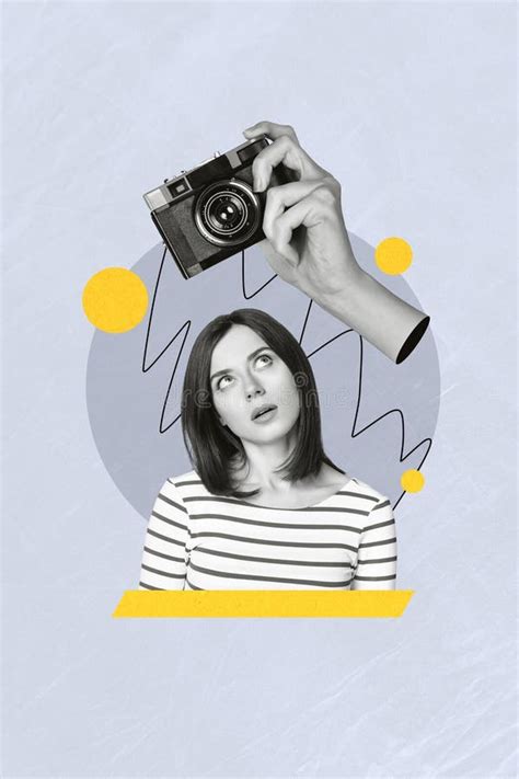 Ilustración De Imagen De Collage Vertical Efecto Blanco Negro Reflexivo Pensar Joven Mujer
