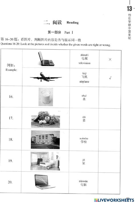 Hsk1 Lesson 13 Online Exercise For Live Worksheets