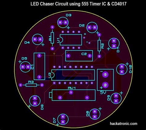 Led Chaser Circuit Using 555 Timer And Cd4017 Ic Hackatronic