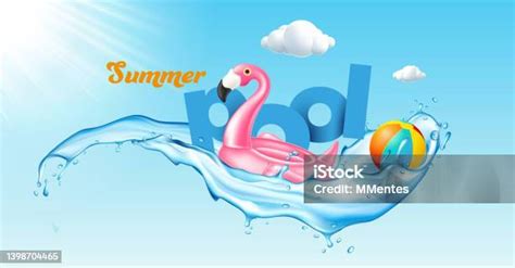 벡터 현실적인 3d 핑크 플라밍고 수영장 비치 볼 열대 조류 모양 풍선 여름 휴가 여행 해변 바다 일러스트 레이 션 3차원 형태에 대한 스톡 벡터 아트 및 기타 이미지