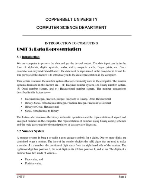 Unit 5 Data Representation Pdf Decimal Mathematics