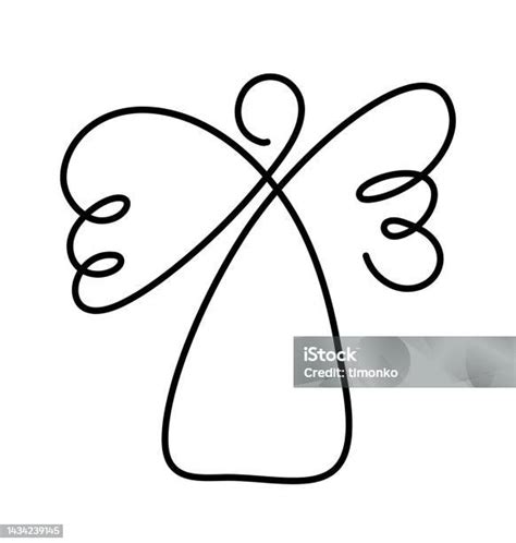 날개가있는 간단한 벡터 천사 연속 선 그리기 작은 문신 옷 및 로고 디자인 인쇄 엠블럼 또는 실루엣 한 줄 고립 된 추상 일러스트 레이 션 배경 주제에 대한 스톡 벡터 아트