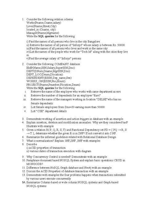 question bank dbms consider the following relation schema works pname