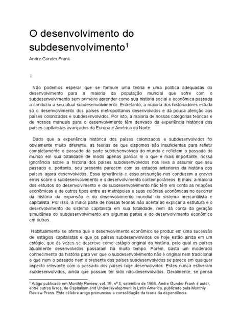 Frank Andre Gunder O Desenvolvimento Do Subdesenvolvimento Pdf Pdf Economia Capitalismo