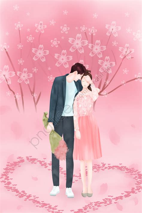 커플 타나바타 벚꽃 일러스트 로맨틱 좋아 사랑 자유형 삽화 일러스트 Pngtree 로열티 무료