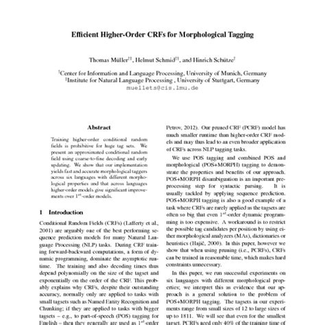 Efficient Higher Order Crfs For Morphological Tagging Acl Anthology
