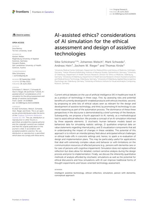 Pdf Ai Assisted Ethics Considerations Of Ai Simulation For The Ethical Assessment And Design