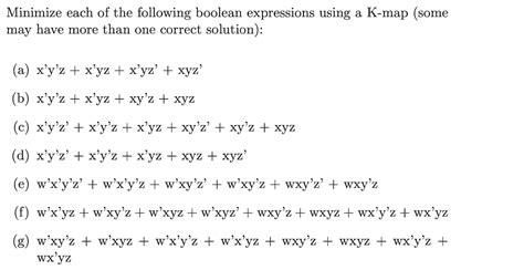 Solved Minimize Each Of The Following Boolean Expressions