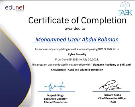 Ibm Skillsbuild 6 Weeks Cybersecurity Internship Cybersecurity Mohammed Uzair Abdul Rahman