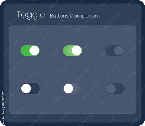 On And Off Toggle Switch Buttons Green Active State And Grey Inactive State Color Button Set