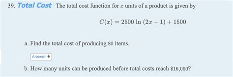 Solved Total Cost The Total Cost Function For X Units Of Chegg Com