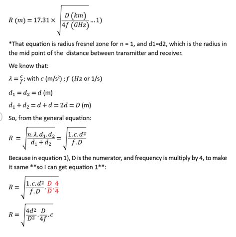 Fresnel Zone Equation Problem • Physics Forums