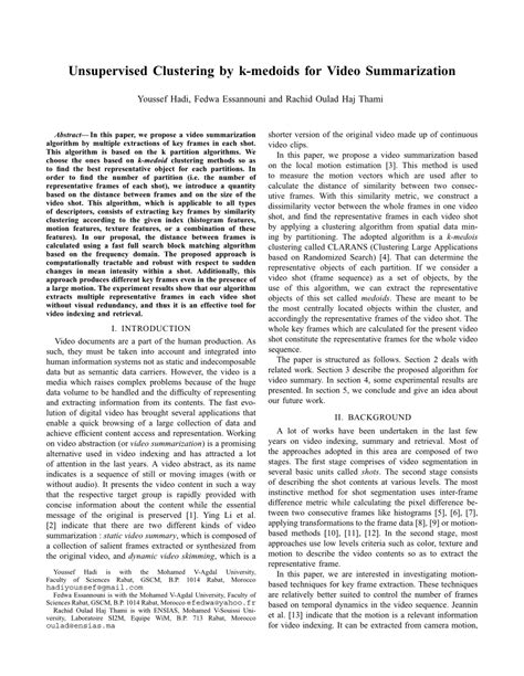 Pdf Unsupervised Clustering By K Medoids For Video Summarization