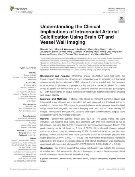 Pdf Understanding The Clinical Implications Of Intracranial Arterial Calcification Using Brain