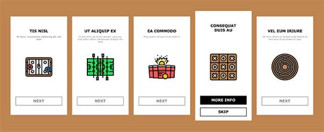Game Table Play Board Onboarding Icons Set Vector Stock Illustration