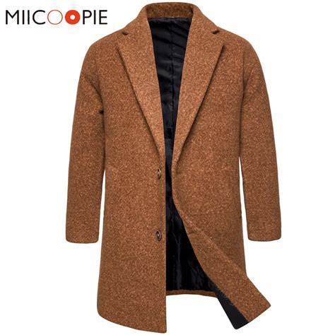 Зимняя мужская куртка Модный корейский Тренч повседневный однотонный Тонкий кашемировый плащ