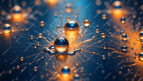 An Abstract Image Of A Cluster Of Metallic Spheres With A Splash Of Liquid And A Golden Glow The