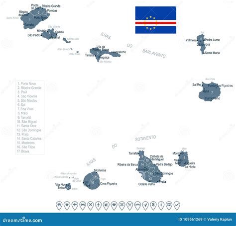 Cape Verde Map And Flag Detailed Vector Illustration Stock