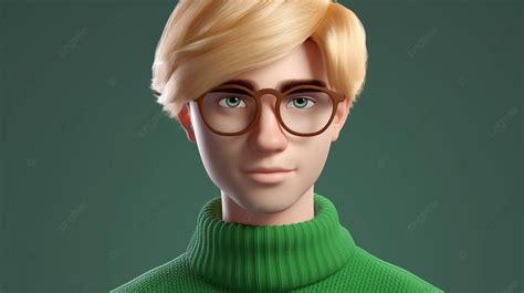 안경과 녹색 터틀넥을 입은 청년의 아바타 금발 머리와 안경 녹색 스웨터와 3d 렌더링 남성 아바타 고화질 사진 사진 여성 배경 일러스트 및 사진 무료 다운로드