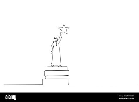 Cartoon Of Arab Businessman Reach Out For The Stars By Using Books As
